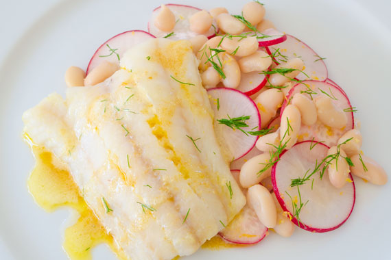 WA Snapper with Bean and Radish Salad topped with Brown Butter and Dill ...