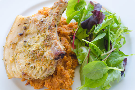 Garlic-Herb Pork Chops with Roasted Sweet Potato Mash – You Plate It ...