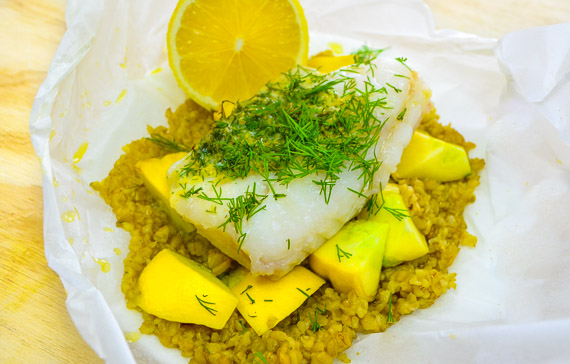 Lemon & Herb Fish in Papillote with Cracked Freekeh – You Plate It ...