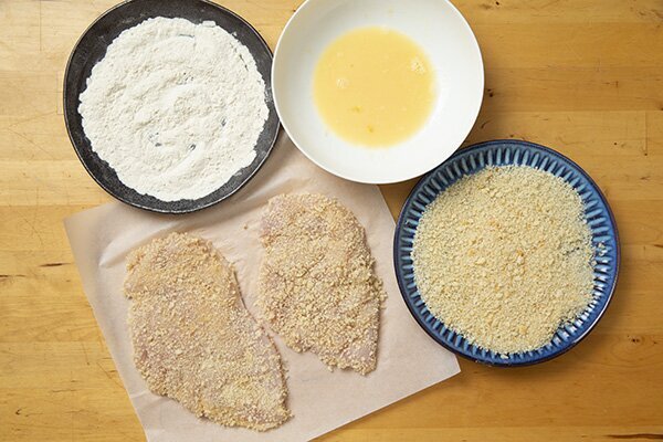 Healthy Baked Chicken Schnitzel with Green Mash and Baby Carrots - You ...